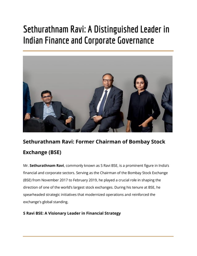 Sethurathnam Ravi: Former Chairman of Bombay Stock Exchange (BSE) | PDF