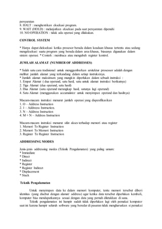 Set intruksi berupa jenis intruksi teknik pengalamatan | DOCX