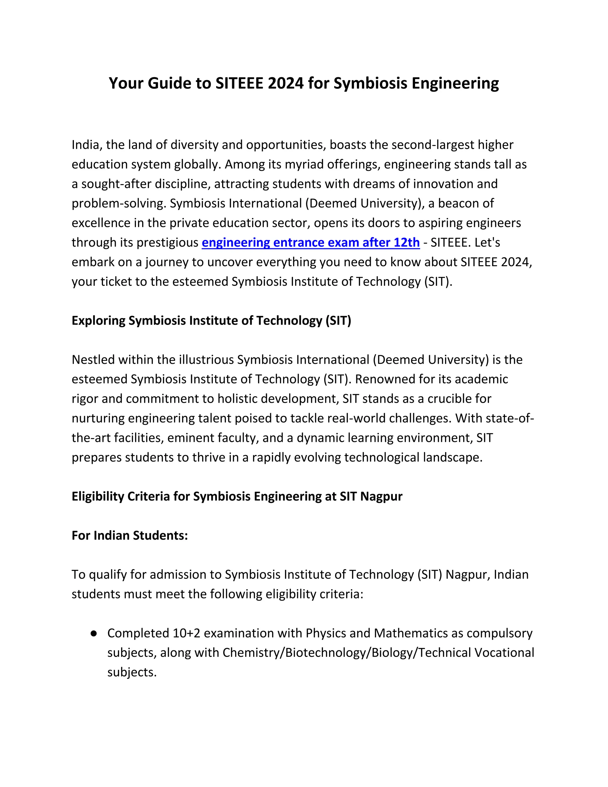 Your Guide to SITEEE 2024 for Symbiosis Engineering | DOCX