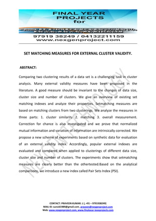 SET MATCHING MEASURES FOR EXTERNAL CLUSTER VALIDITY | PDF