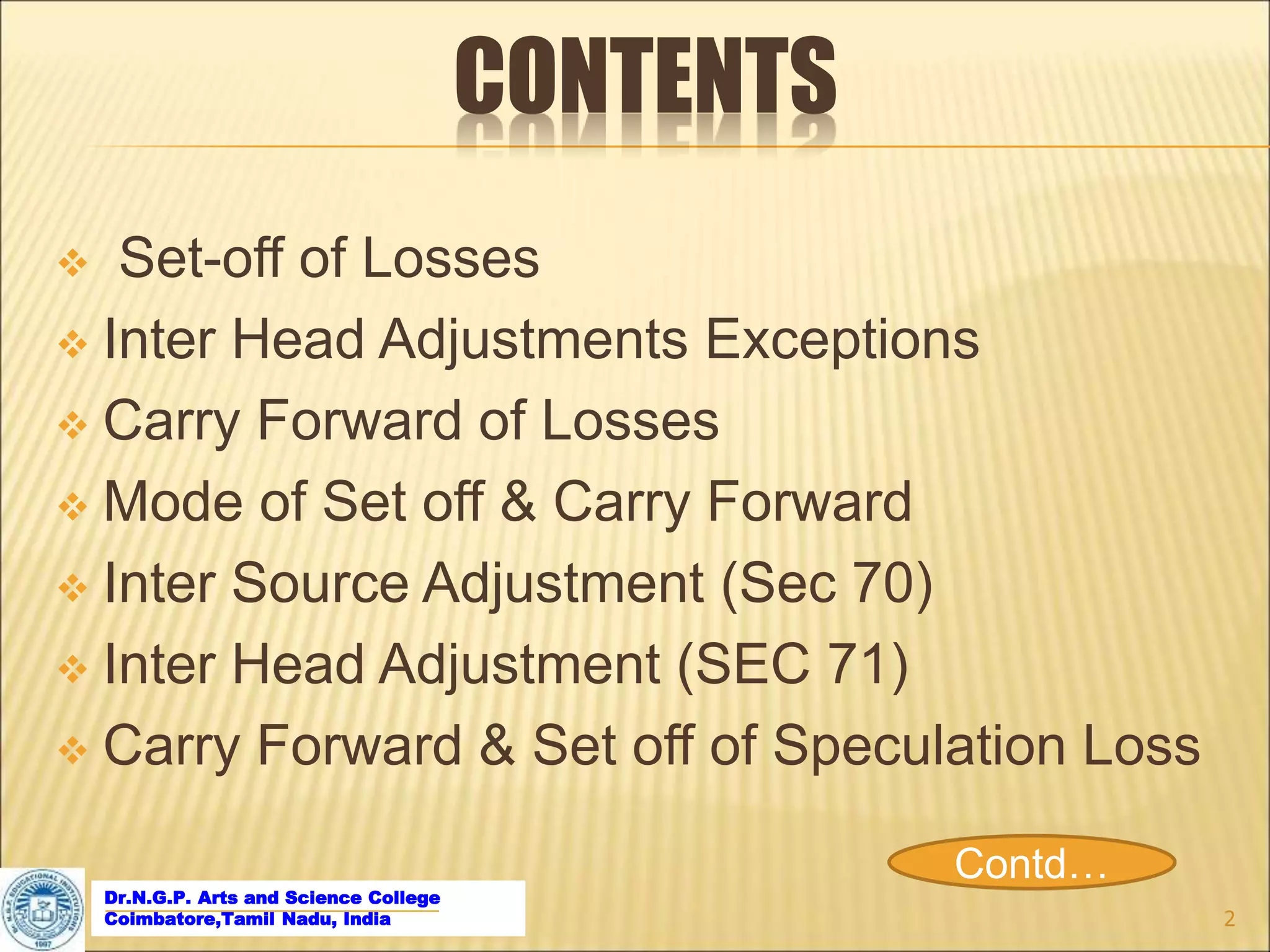 Set off and carry forward of losses | PPT