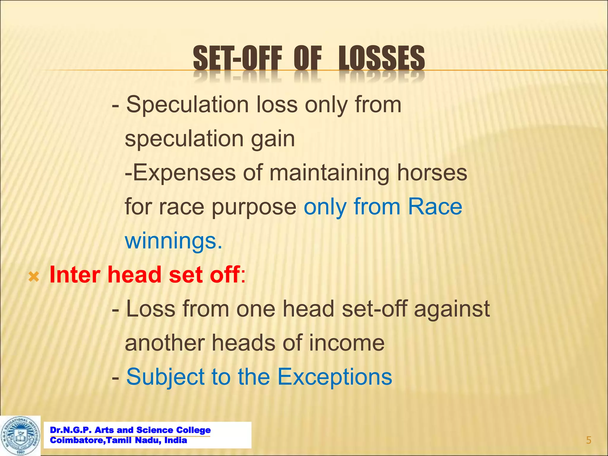 Set off and carry forward of losses | PPT