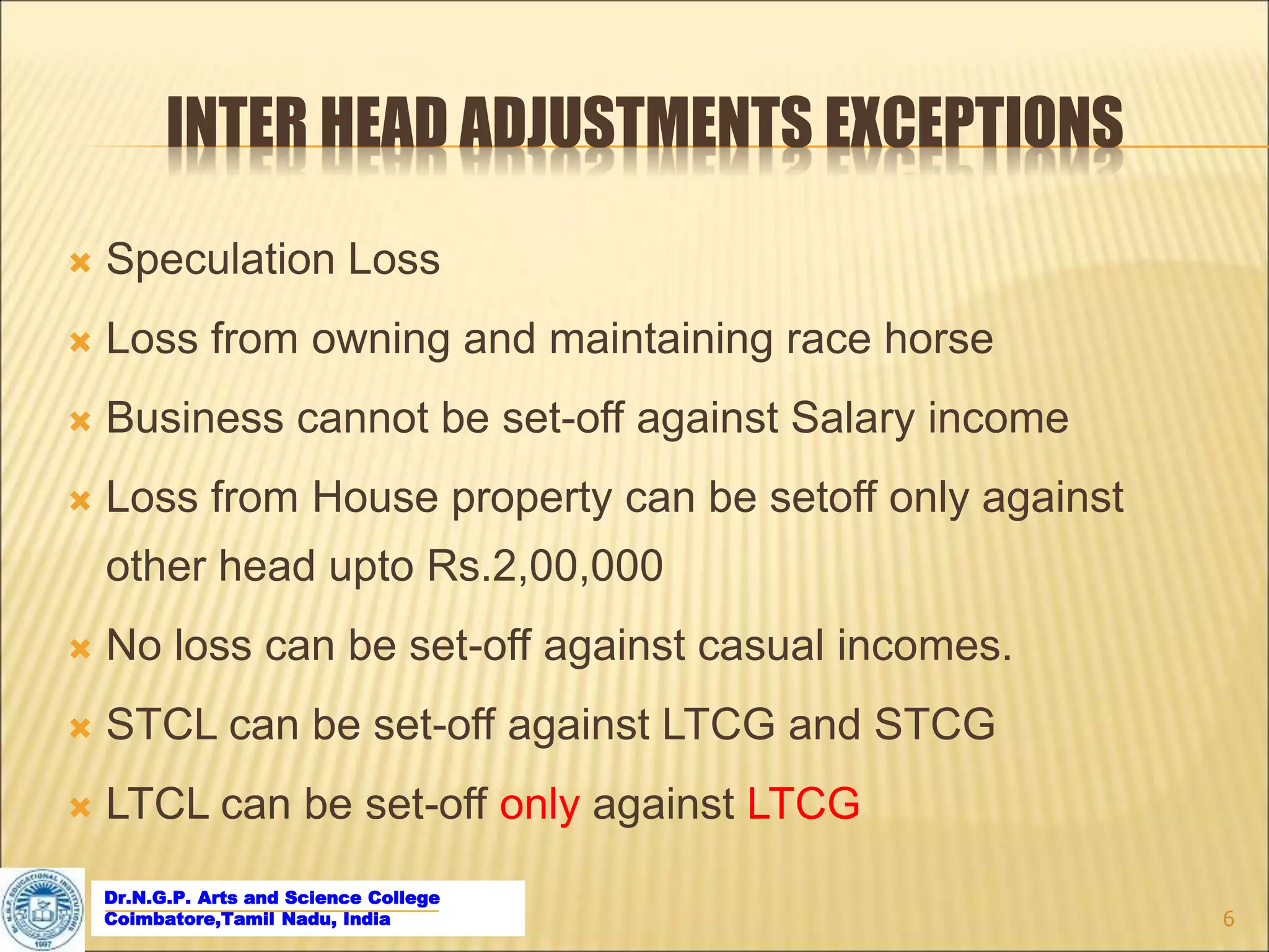 Set off and carry forward of losses | PPT