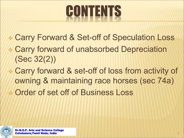 Set off and carry forward of losses | PPT