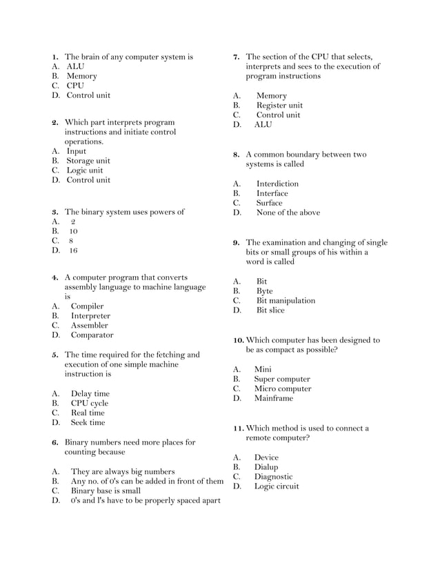 Computer Quiz MCQ's | DOCX | Computer Peripherals | Computing