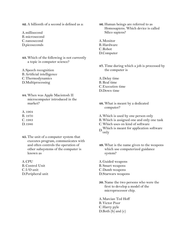 Computer Quiz MCQ's | DOCX | Computer Peripherals | Computing