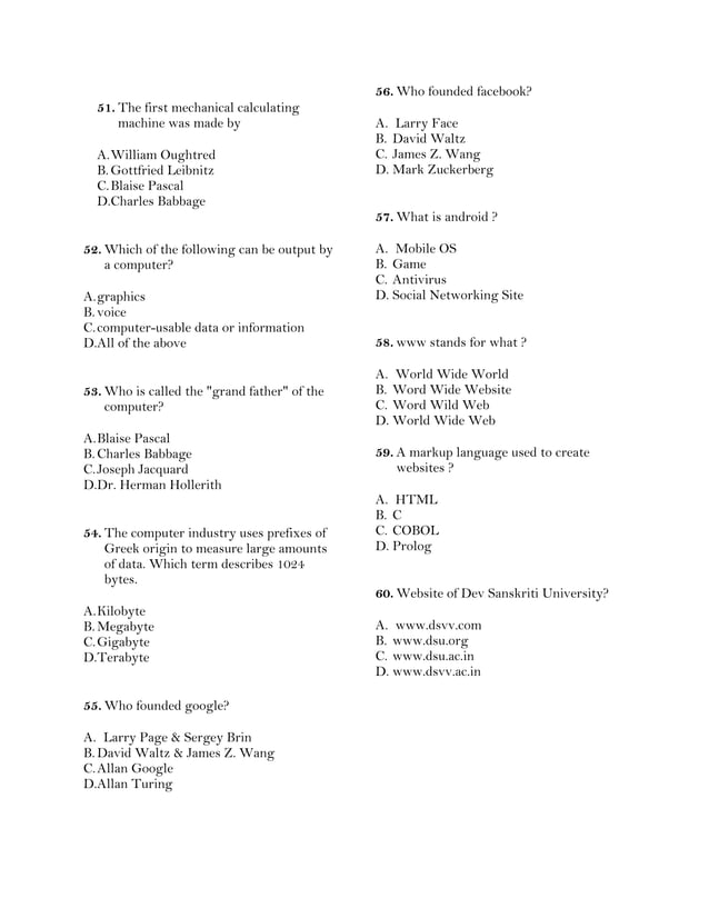 Computer Quiz MCQ's | DOCX | Computer Peripherals | Computing