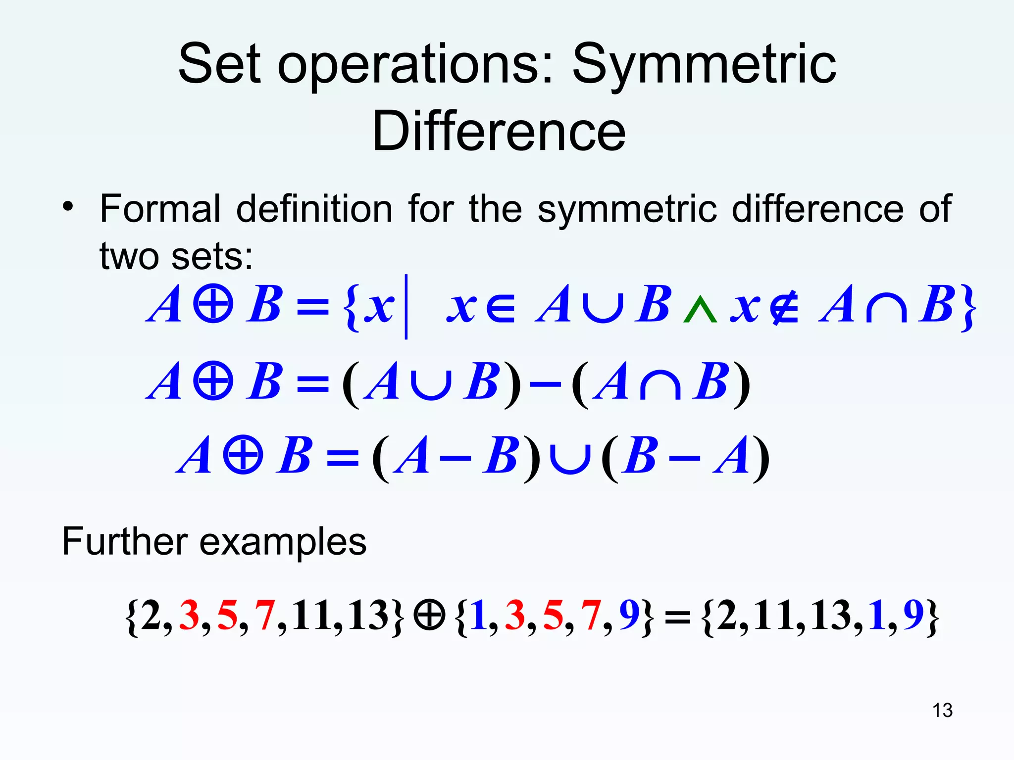 Set Operations Topic Including Union , Intersection, Disjoint etc De Morgans Prove | PPT