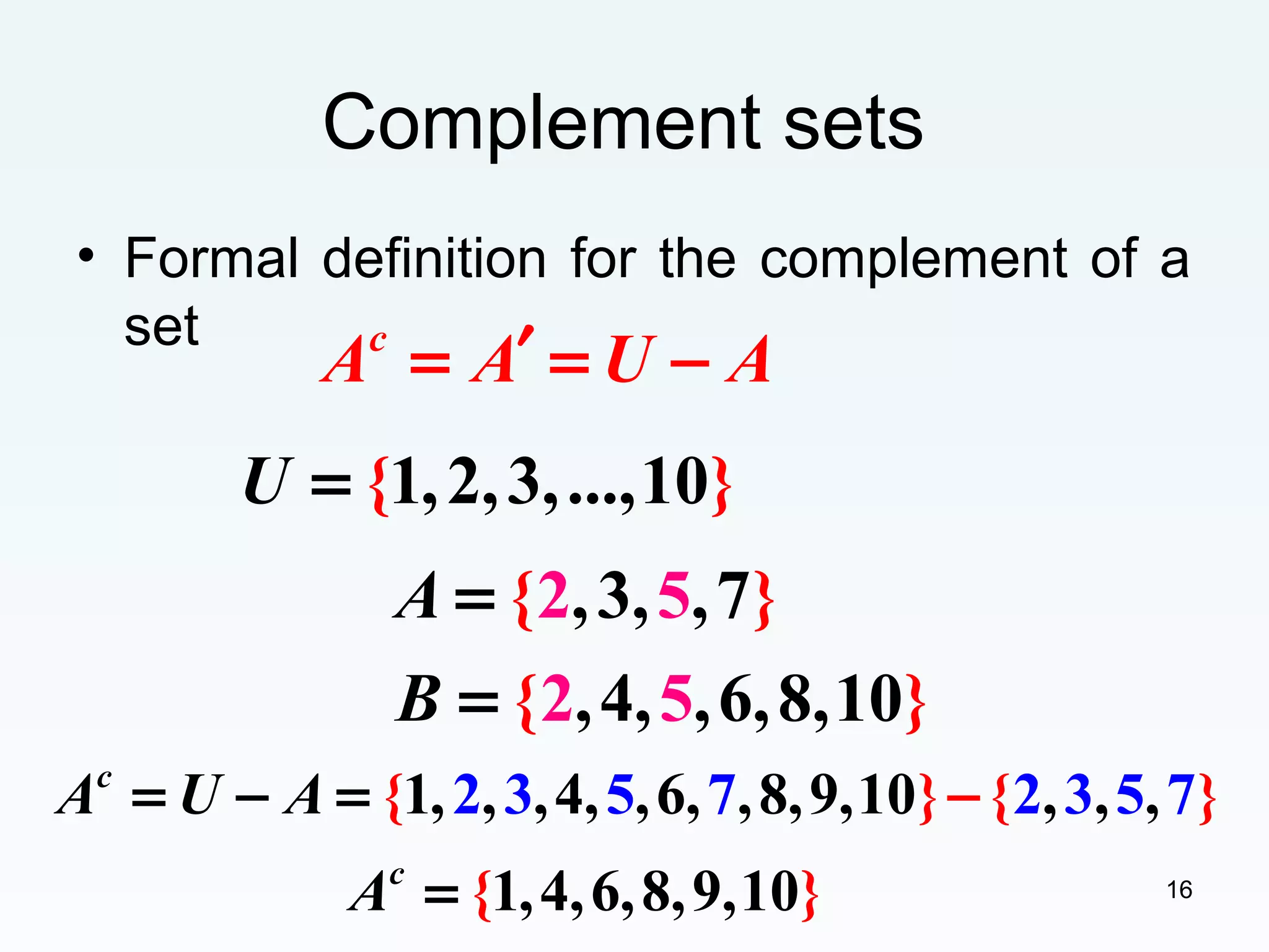 Set Operations Topic Including Union , Intersection, Disjoint etc De ...