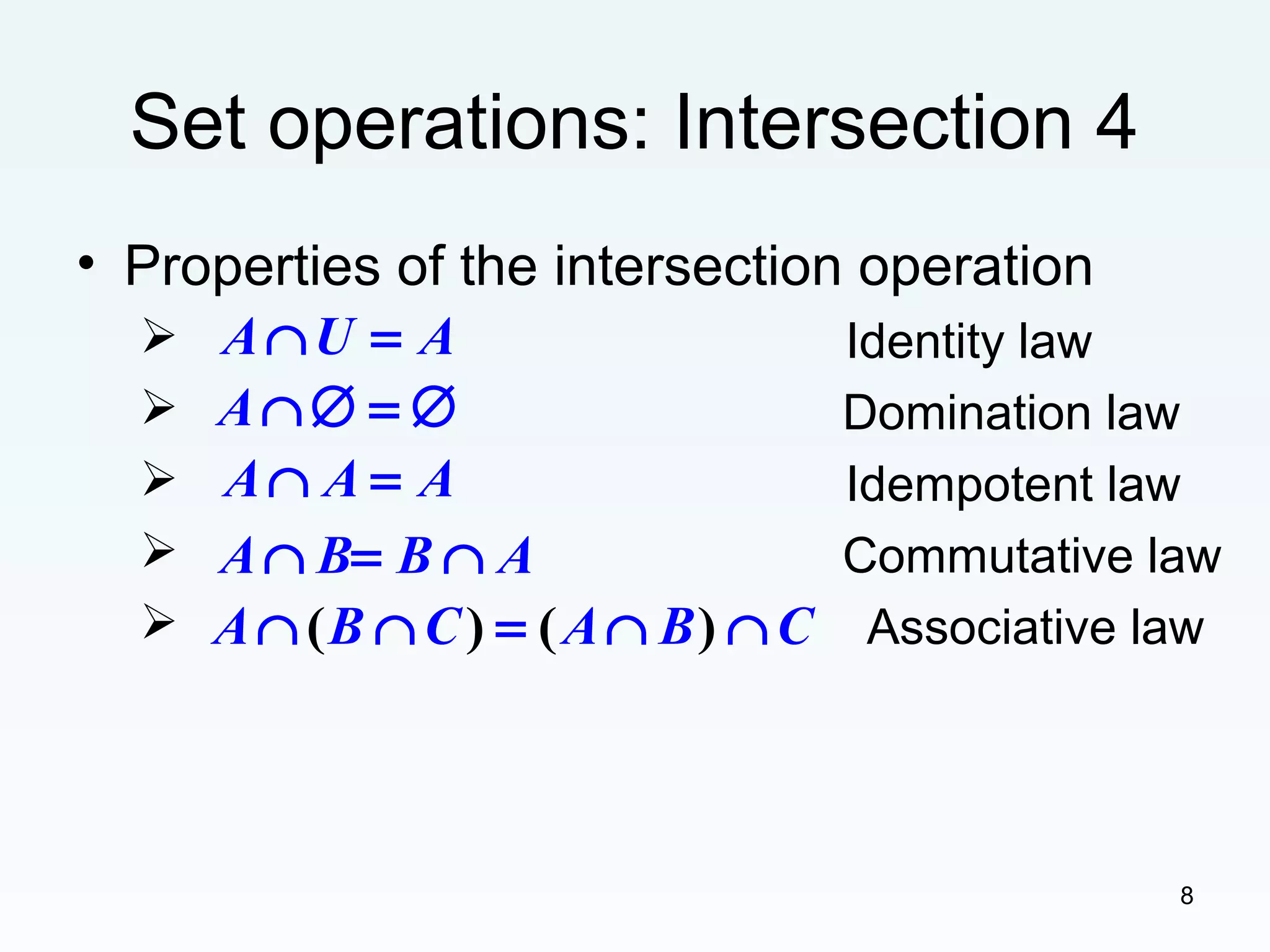 Set Operations Topic Including Union , Intersection, Disjoint etc De Morgans Prove | PPT
