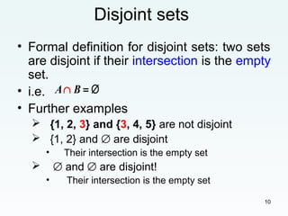 Set Operations Topic Including Union , Intersection, Disjoint etc De ...
