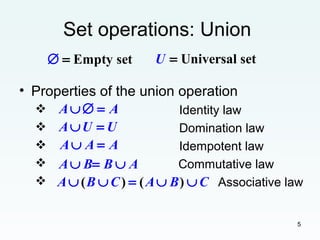 Set Operations Topic Including Union , Intersection, Disjoint etc De ...