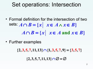 Set Operations Topic Including Union , Intersection, Disjoint etc De ...