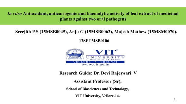 In-vitro Antioxidant, anticariogenic and haemolytic activity of ...