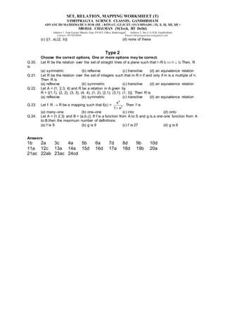 Set, relation, mapping (t) | DOCX | Educational Assessment | Education
