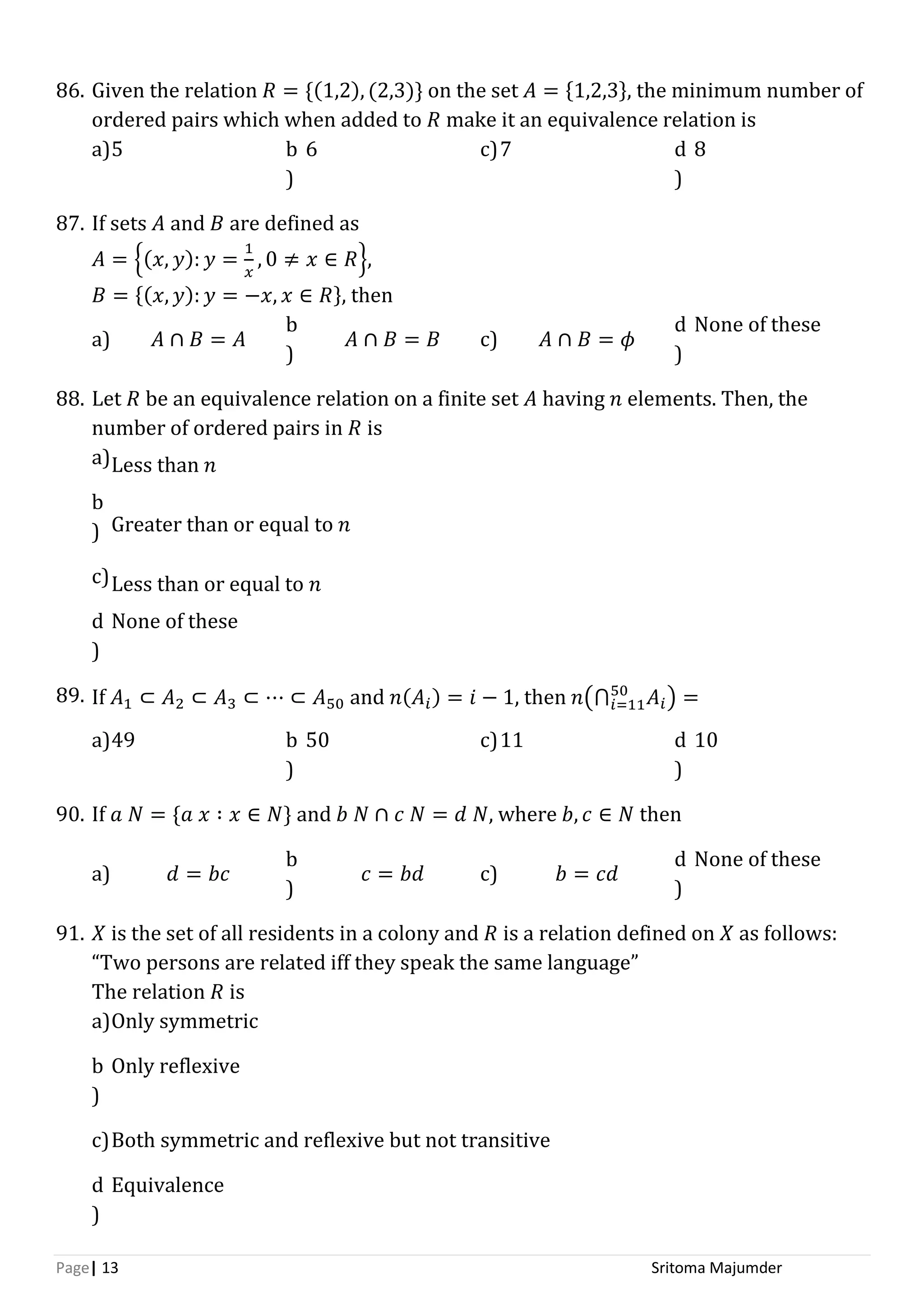CBSE - Grade 11 - Mathematics - Sets - Multiple Choice Questions ...