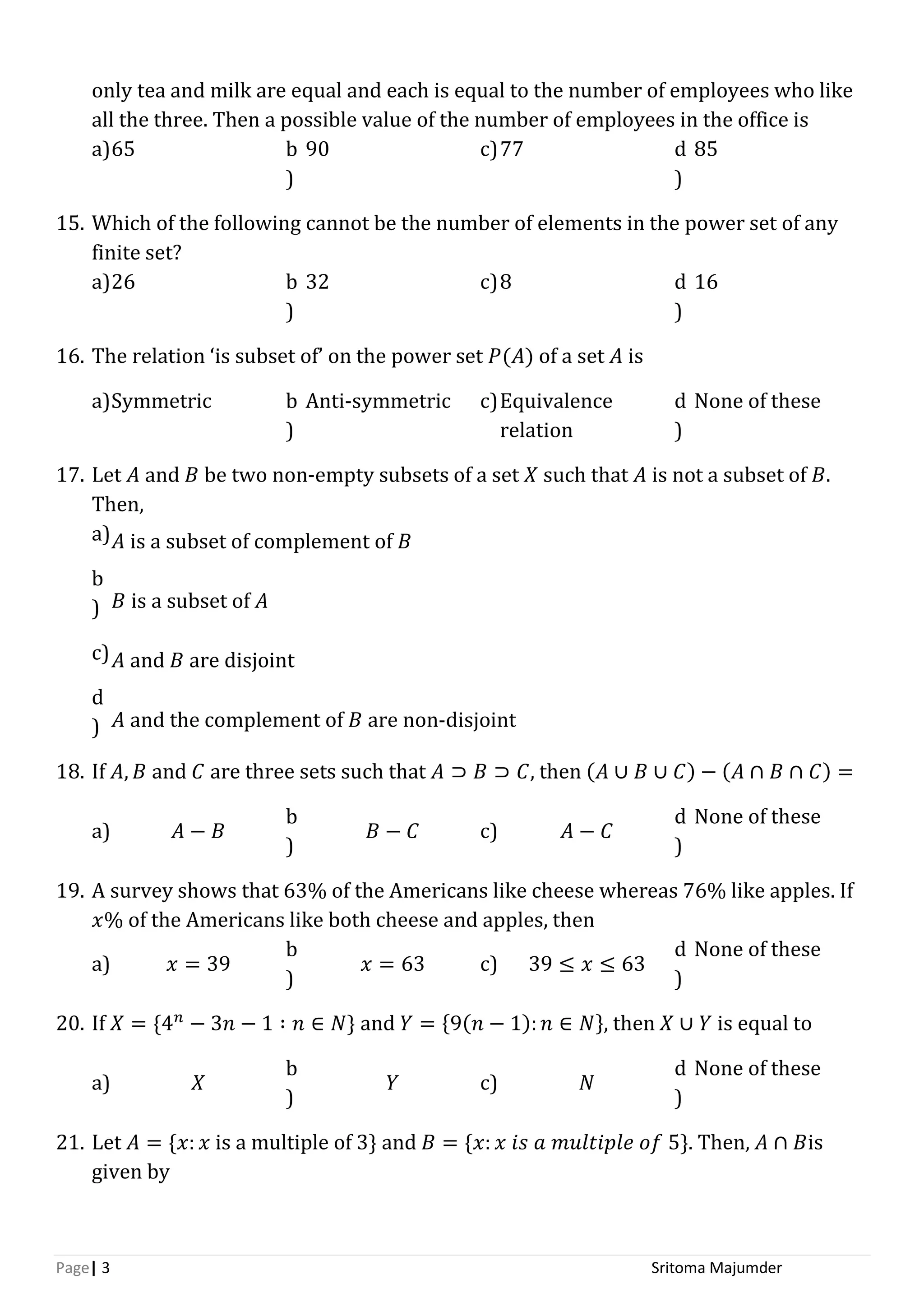 CBSE - Grade 11 - Mathematics - Sets - Multiple Choice Questions ...