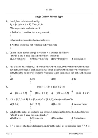 CBSE - Grade 11 - Mathematics - Sets - Multiple Choice Questions ...