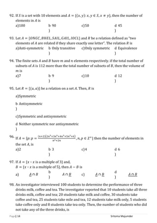 CBSE - Grade 11 - Mathematics - Sets - Multiple Choice Questions ...