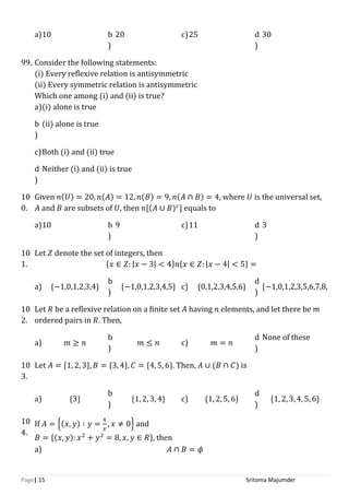 CBSE - Grade 11 - Mathematics - Sets - Multiple Choice Questions ...