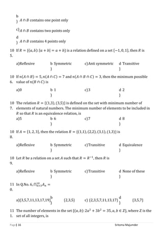 CBSE - Grade 11 - Mathematics - Sets - Multiple Choice Questions ...