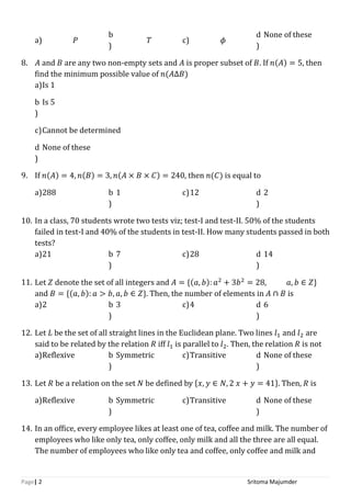 CBSE - Grade 11 - Mathematics - Sets - Multiple Choice Questions ...