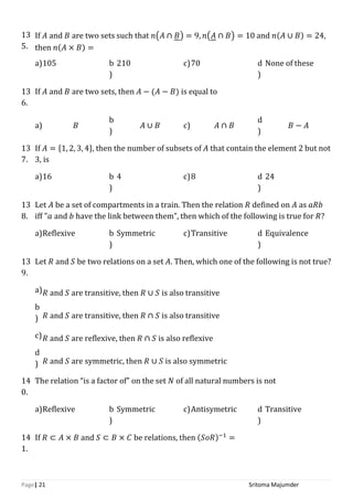 CBSE - Grade 11 - Mathematics - Sets - Multiple Choice Questions ...