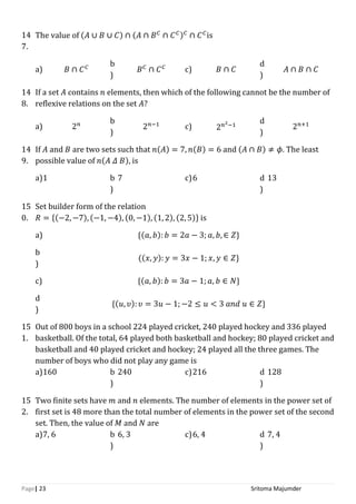 CBSE - Grade 11 - Mathematics - Sets - Multiple Choice Questions ...