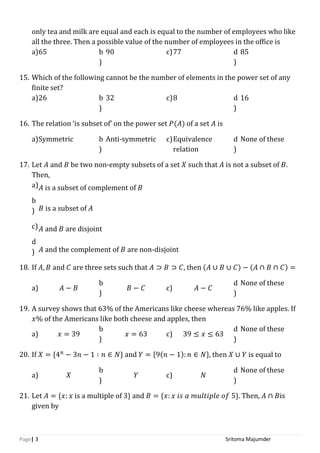 CBSE - Grade 11 - Mathematics - Sets - Multiple Choice Questions ...