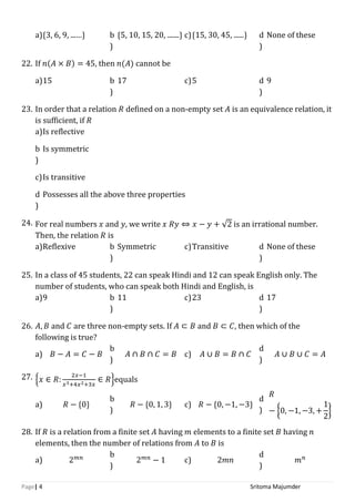 CBSE - Grade 11 - Mathematics - Sets - Multiple Choice Questions ...