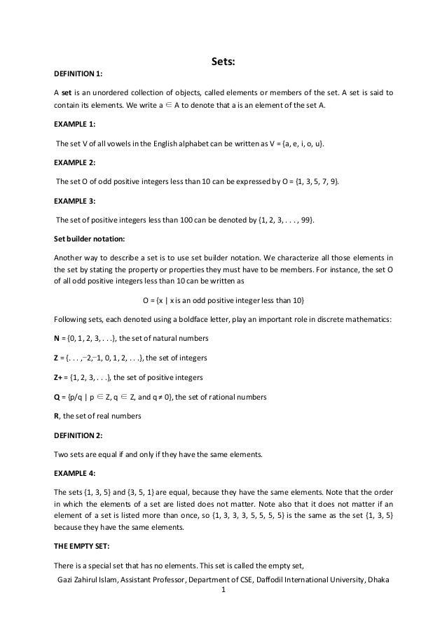 Sets in discrete mathematics
