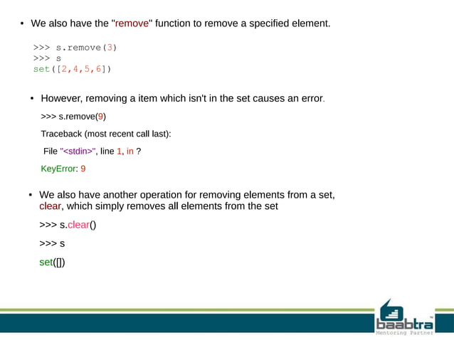 Sets in python | ODP