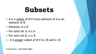 Sets in Mathimatics ,basic definitions and examples | PPT