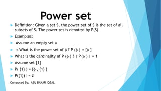 Sets in Mathimatics ,basic definitions and examples | PPT