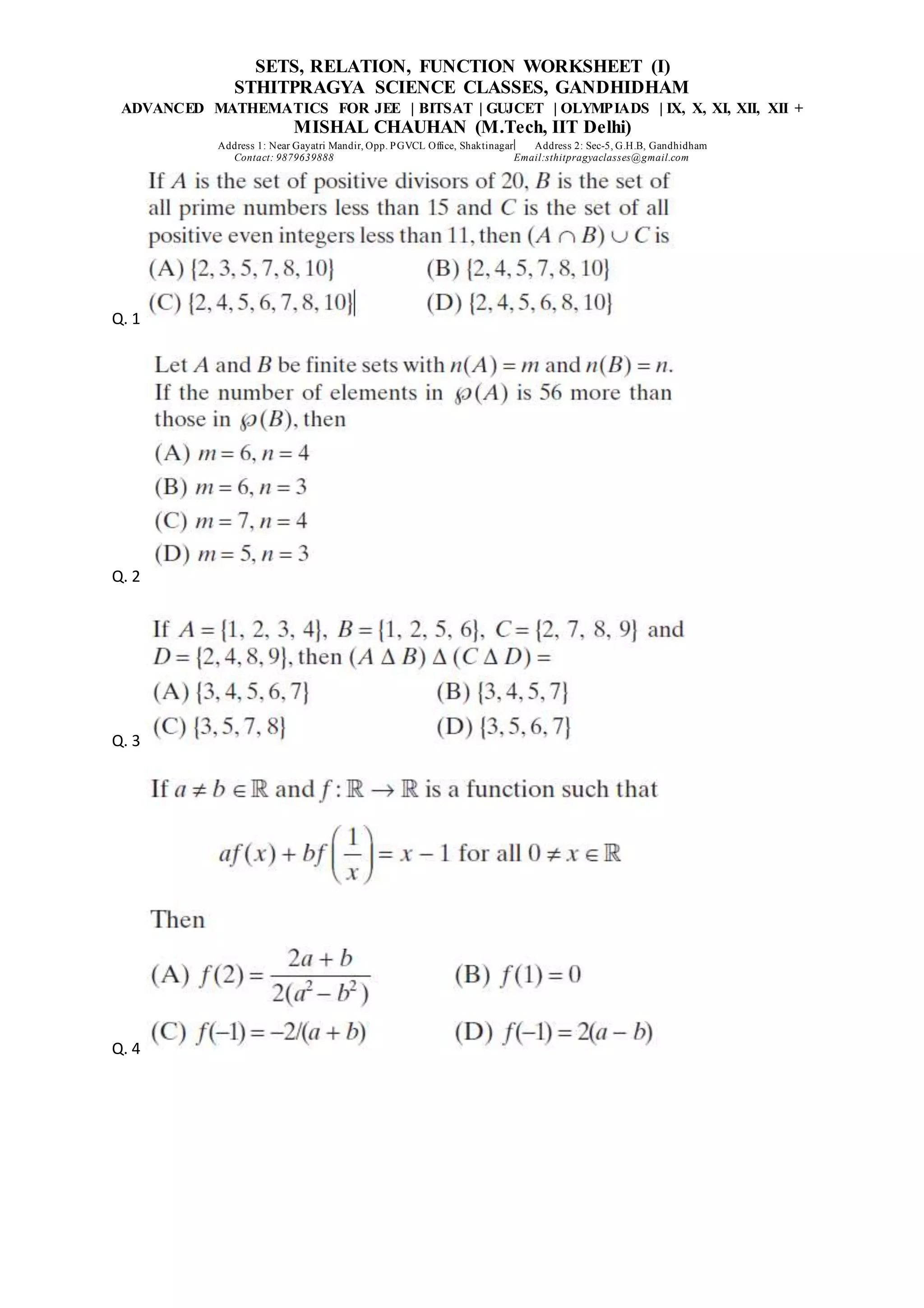 Sets, relation, function worksheet (i) | DOCX