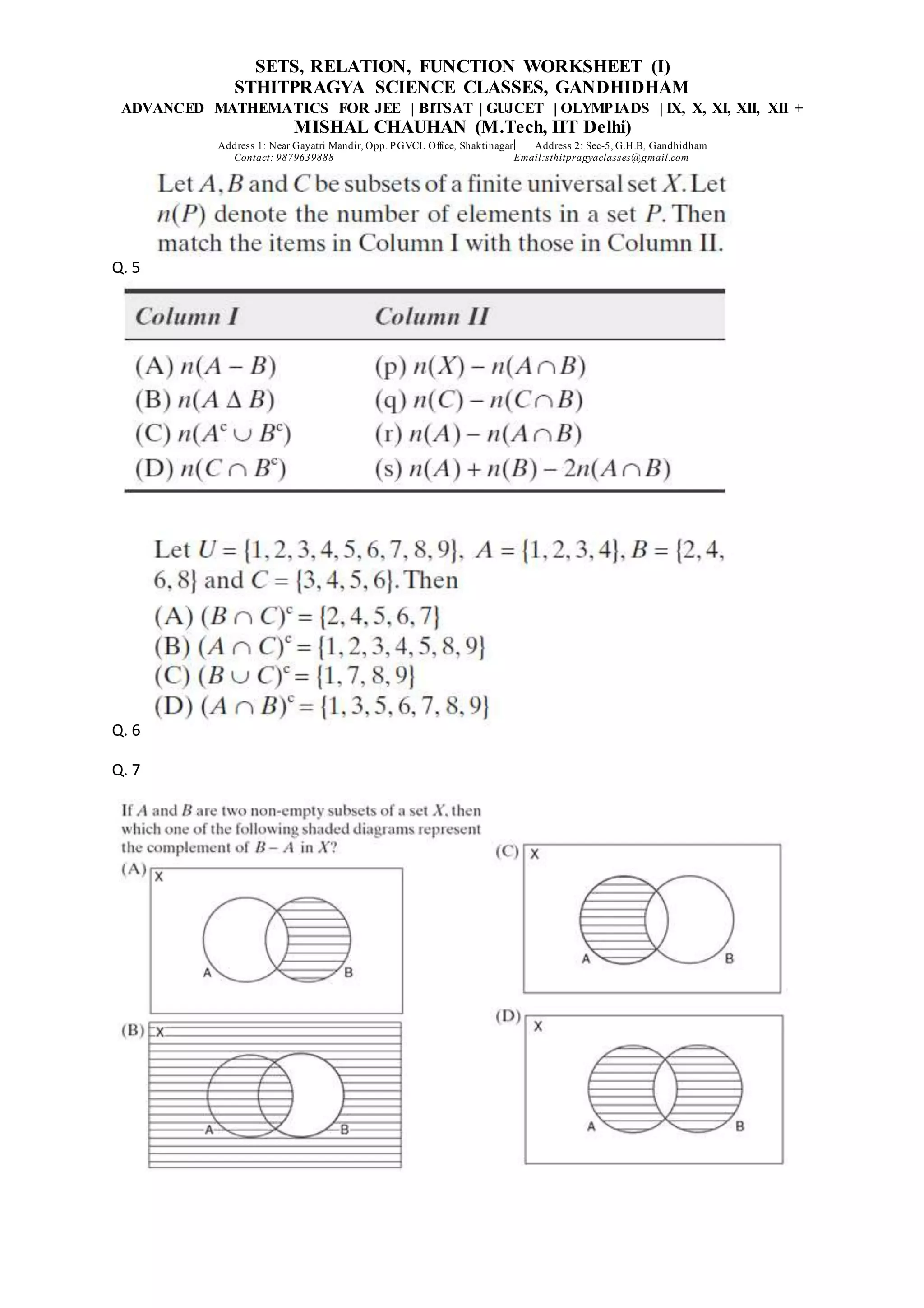 Sets, relation, function worksheet (i) | DOCX