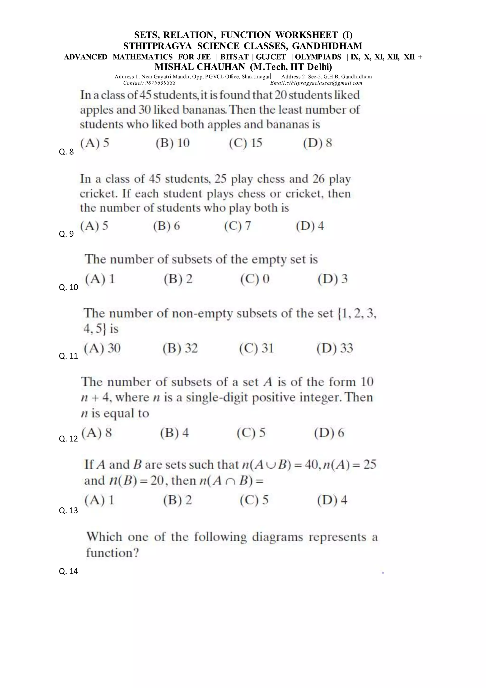 Sets, relation, function worksheet (i) | DOCX