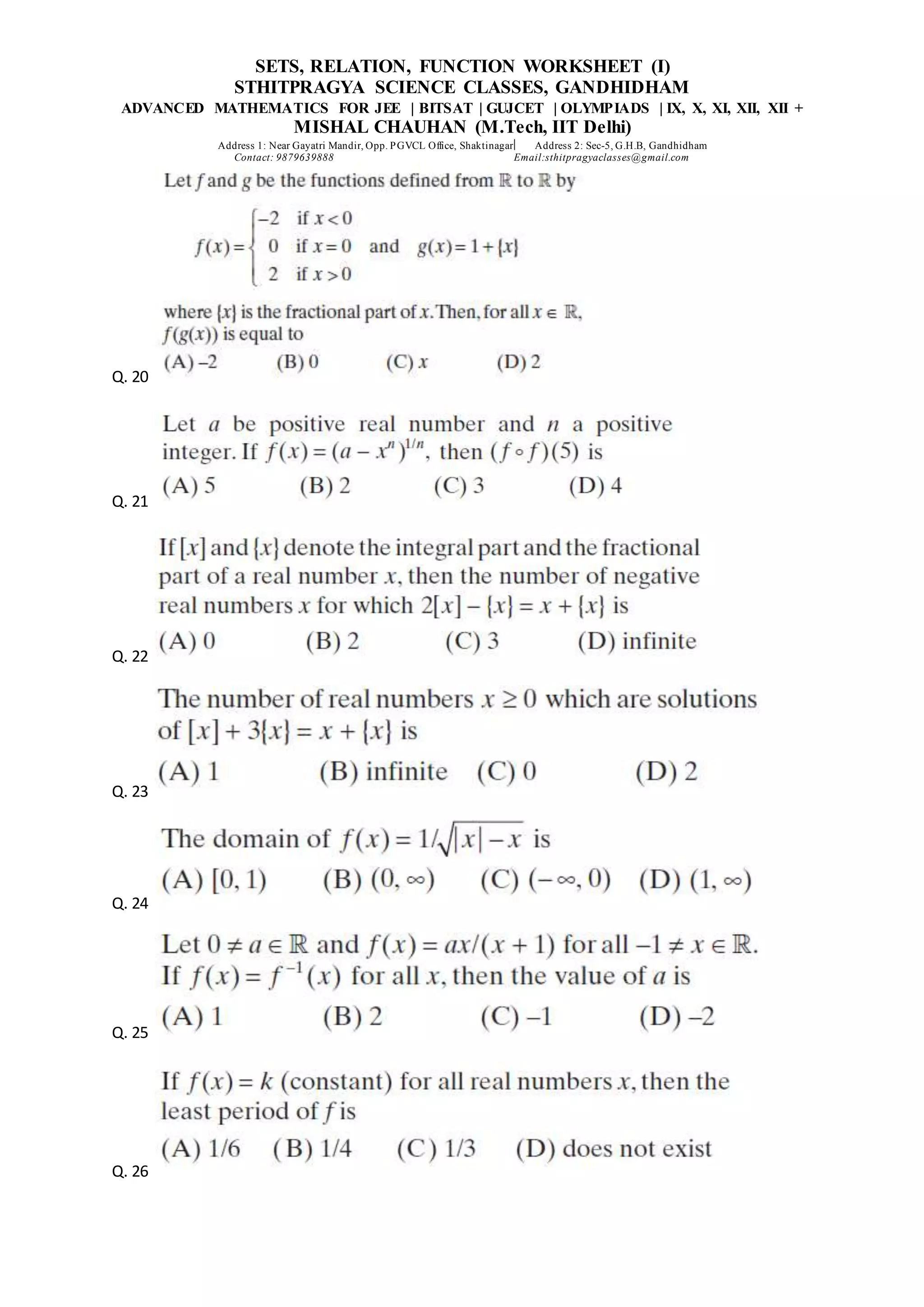 Sets, relation, function worksheet (i) | DOCX