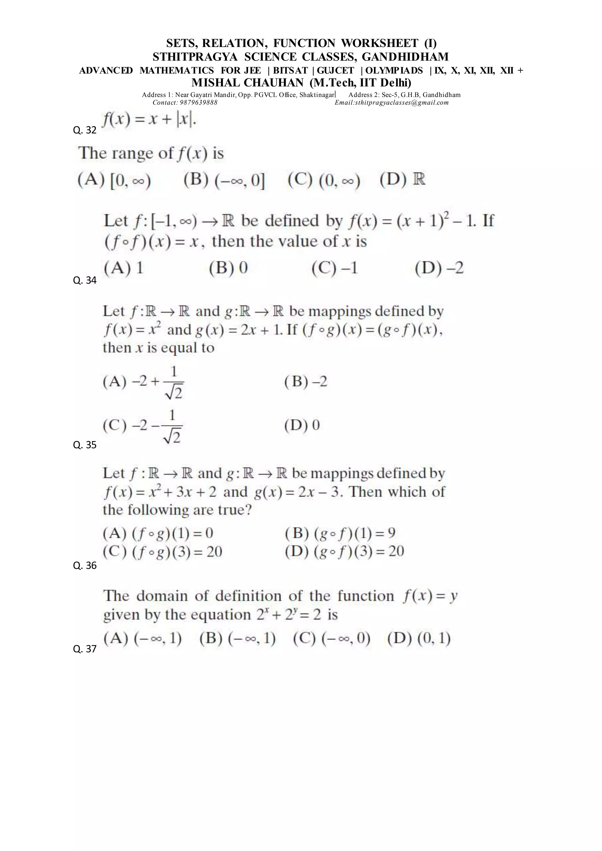 Sets, relation, function worksheet (i) | DOCX