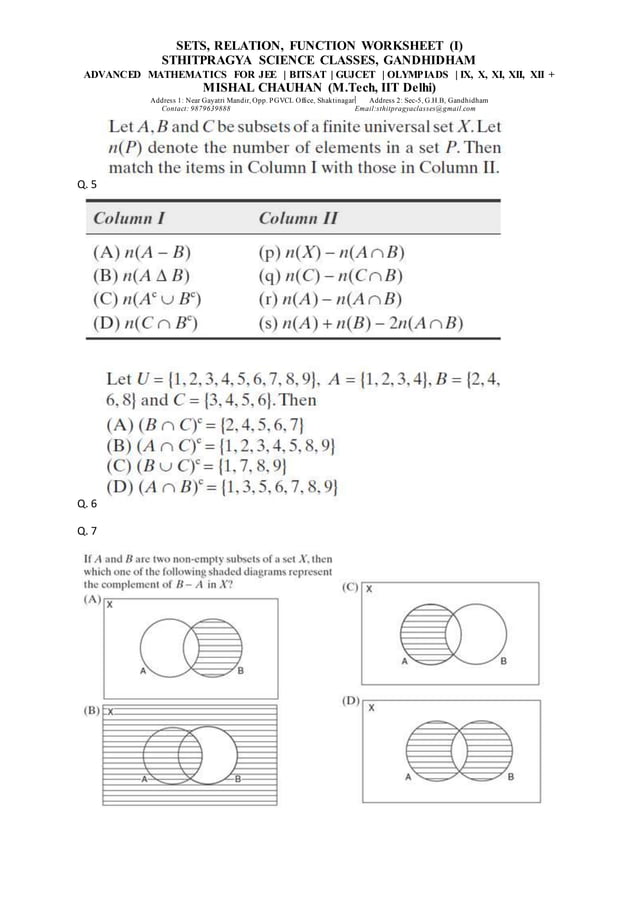 Sets, relation, function worksheet (i) | DOCX