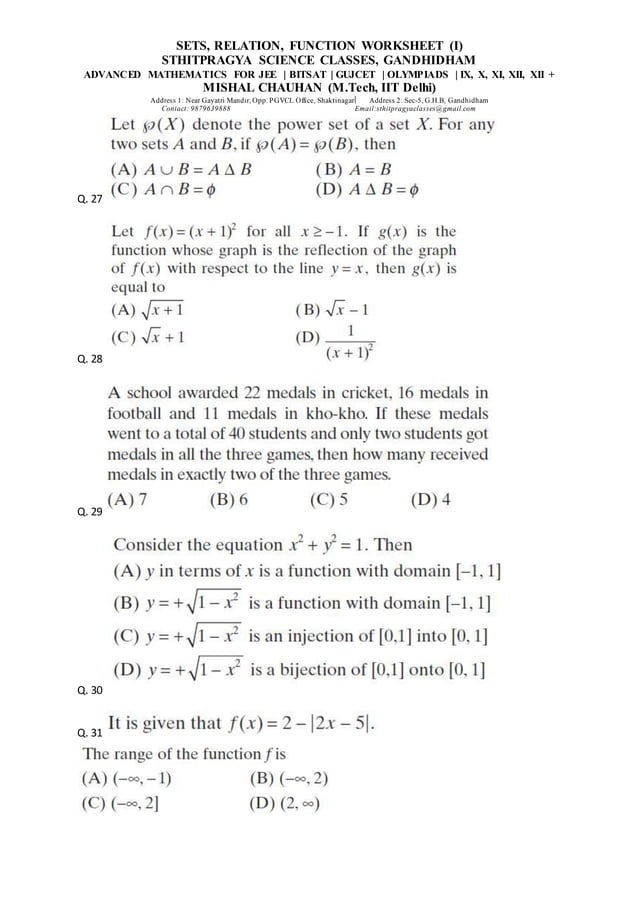Sets, relation, function worksheet (i) | DOCX