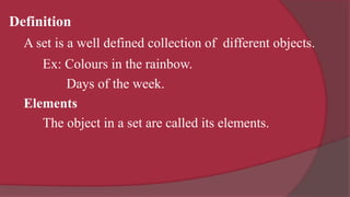 SET THEORY, definition of set, notation, representation of set and types of set | PPT | Physics ...