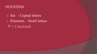 SET THEORY, definition of set, notation, representation of set and ...