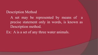 SET THEORY, definition of set, notation, representation of set and ...