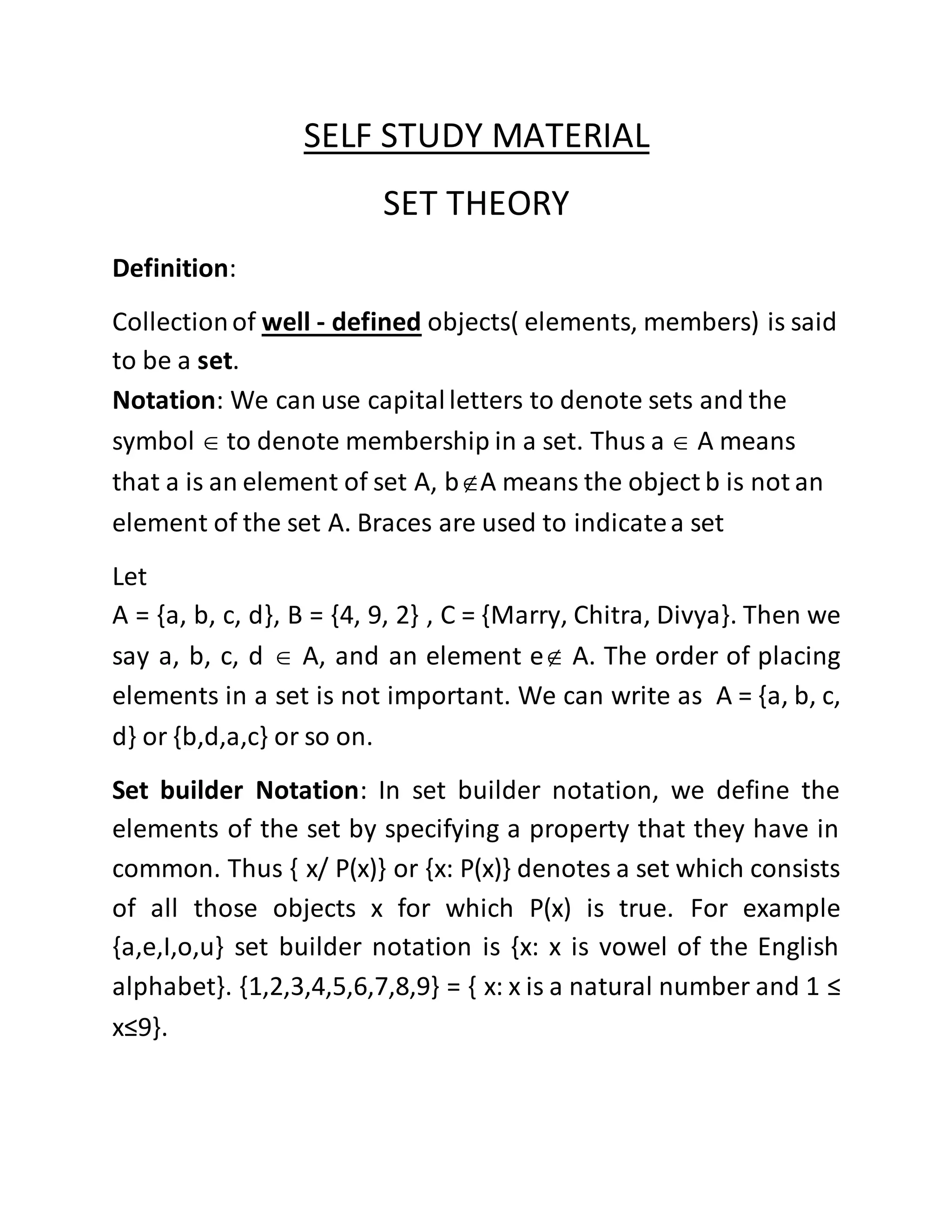 Set theory self study material | DOCX