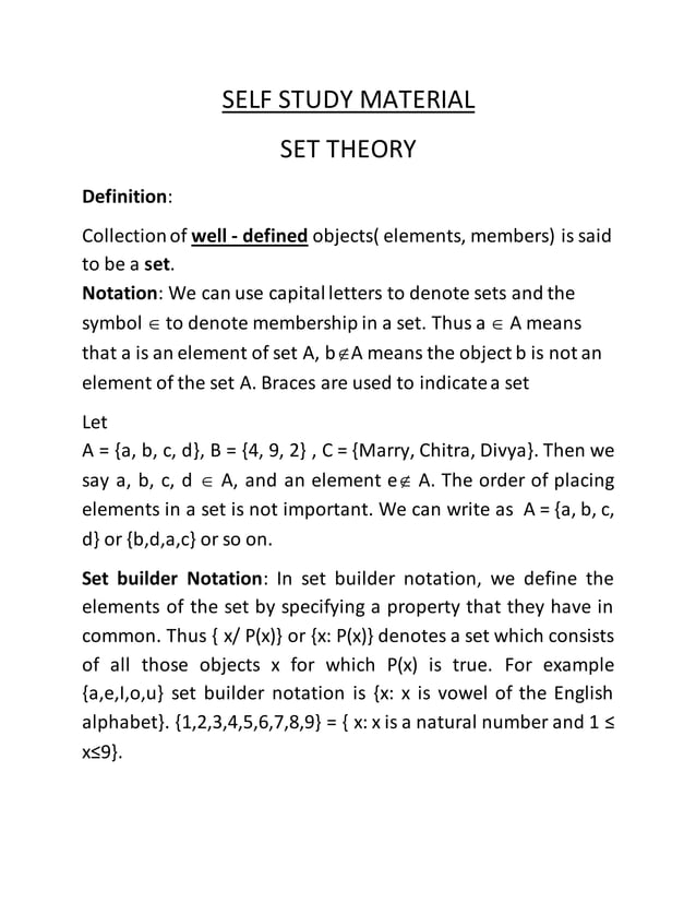 Set theory self study material | DOCX