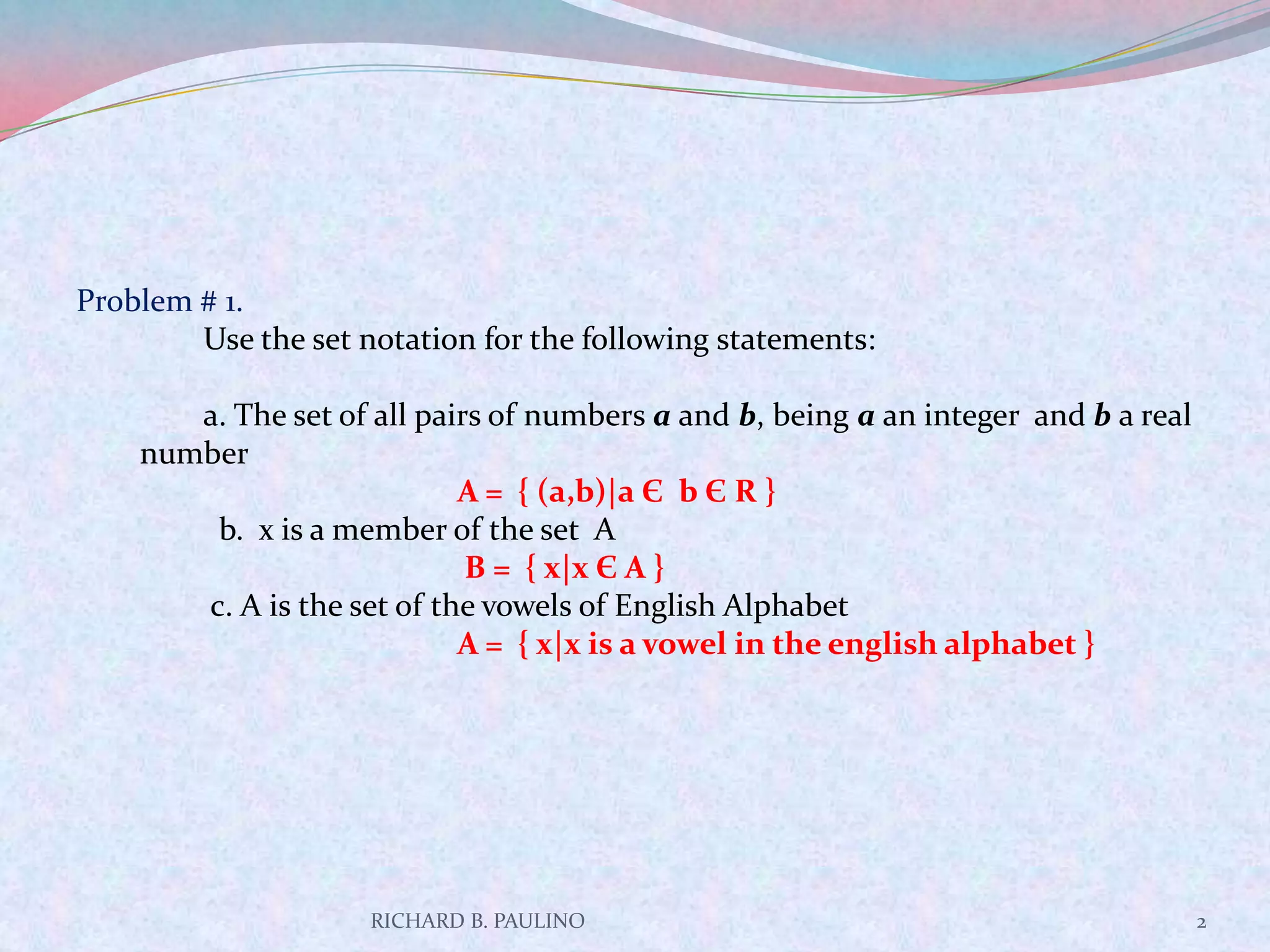 Set theory and logic problem set | PPTX