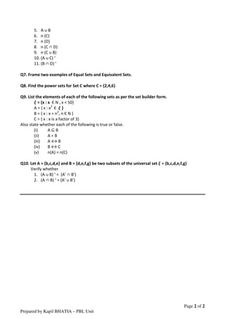Set theory - worksheet | PDF