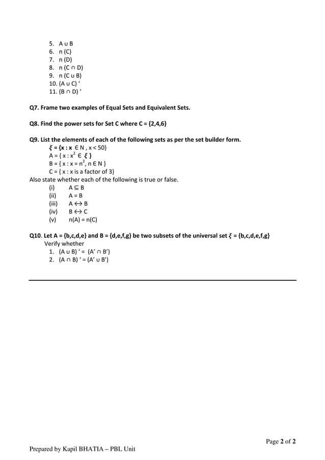 Set theory - worksheet | PDF | Physics | Science