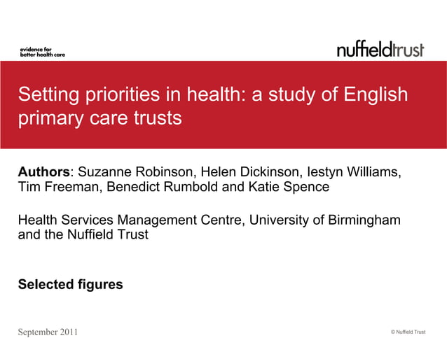Setting priorities in health: A study of English primary care trusts ...